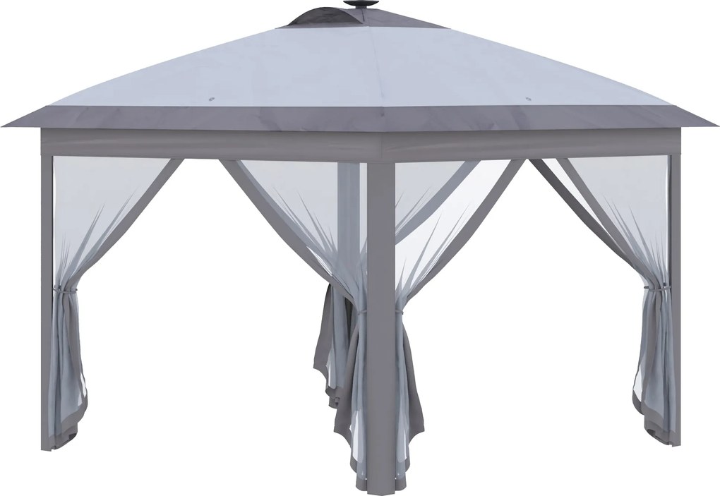 Outsunny Zahradní Altán 3,3 x 3,3 m Skladací Altán s LED, USB Nabíjecím Portem a Síťovanými Bočními Stěnami, Zahradní Altán s Ochranným Pokrytím a Taš
