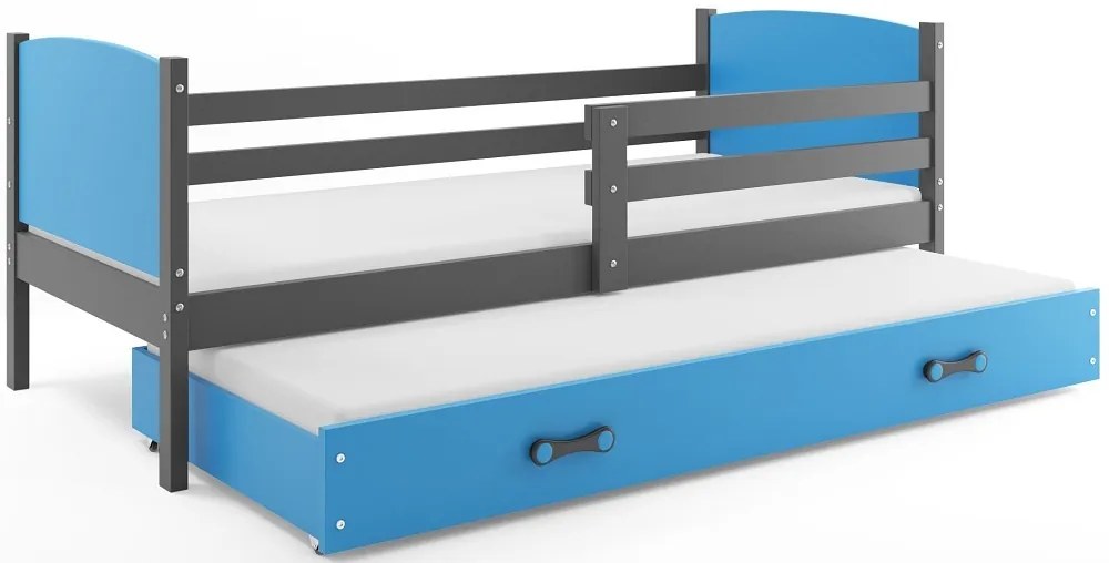 b2b1 BMS-group Dětská postel s přistýlkou TAMI 2 80x190 cm, grafitová/modrá Pěnová matrace