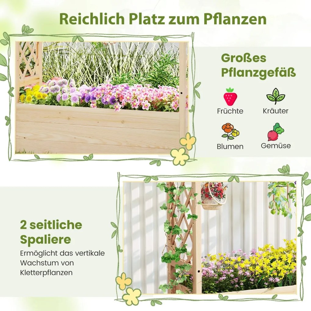 Costway Vyvýšený záhon s mříží a závěsnou střechou Truhlík – 115 × 40 × 103 cm