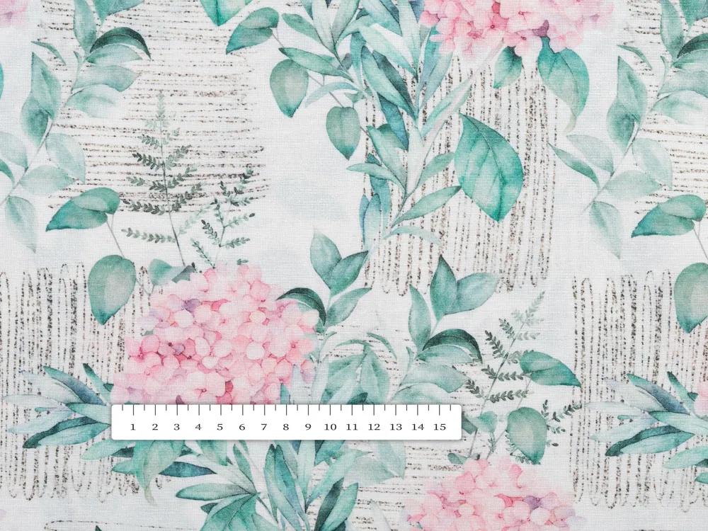 Biante Dekorační povlak na polštář s lemem PML-080 Růžové květy hortenzie s mintovými listy 35 x 45 cm