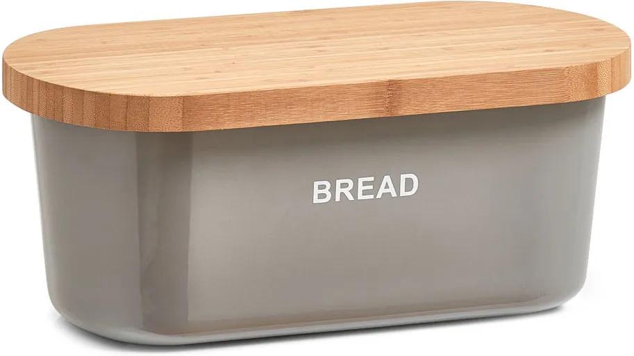 Kontejner na chleba, BREAD  bambusové prkénko - šedá barva, 2v1, ZELLER