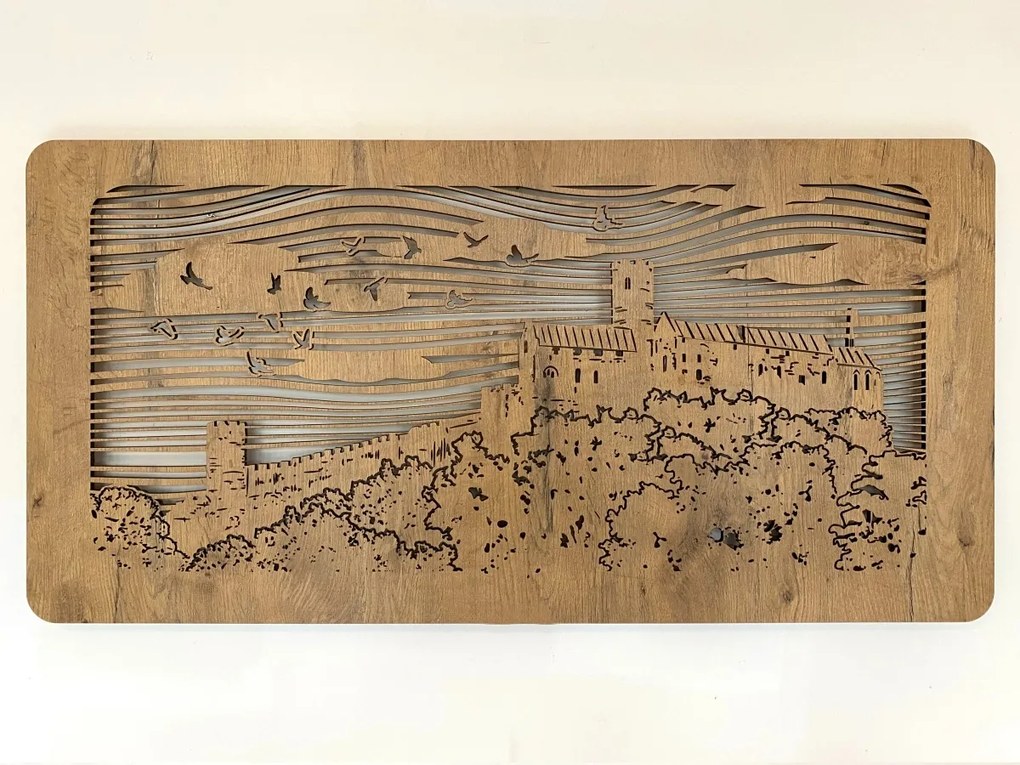 Li-Go "Bezděz" světelný obraz s baterií 100x50cm varianta: ovládání na obraze včetně dálkového ovladače, provedení: dub světlý