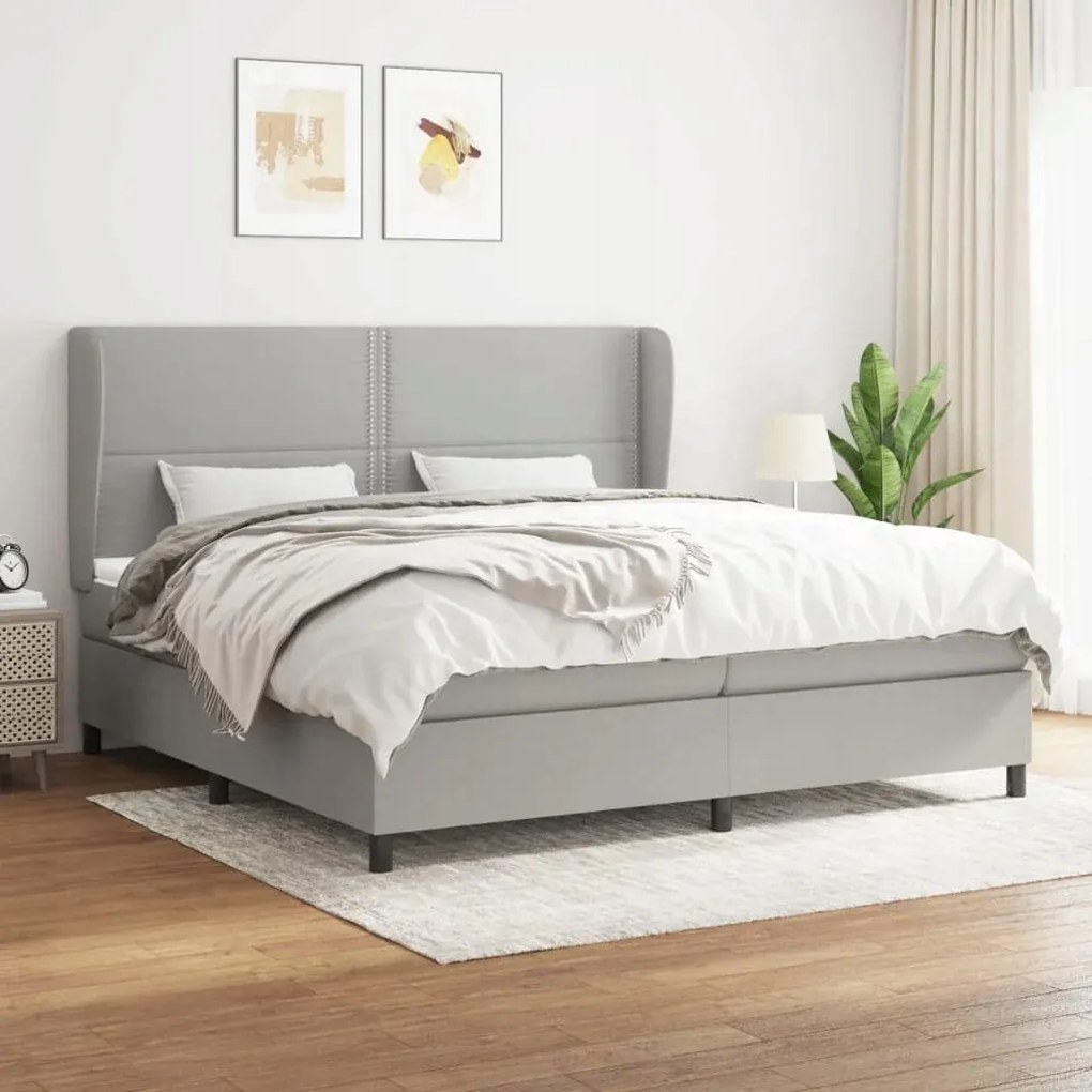 Box Spring Postel S Matrací Textil Světle Šedá Hladké s hřebíky 200 x 200
