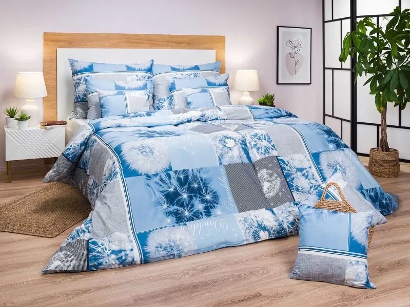 DADKA Bavlněné povlečení Pampelišky 3D modré 200x200, 2x 70x90 cm