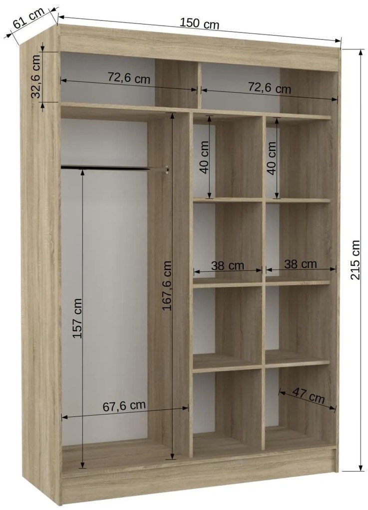 Šatní skříň s posuvnými dveřmi Tamos - 150 cm Barva: Černá