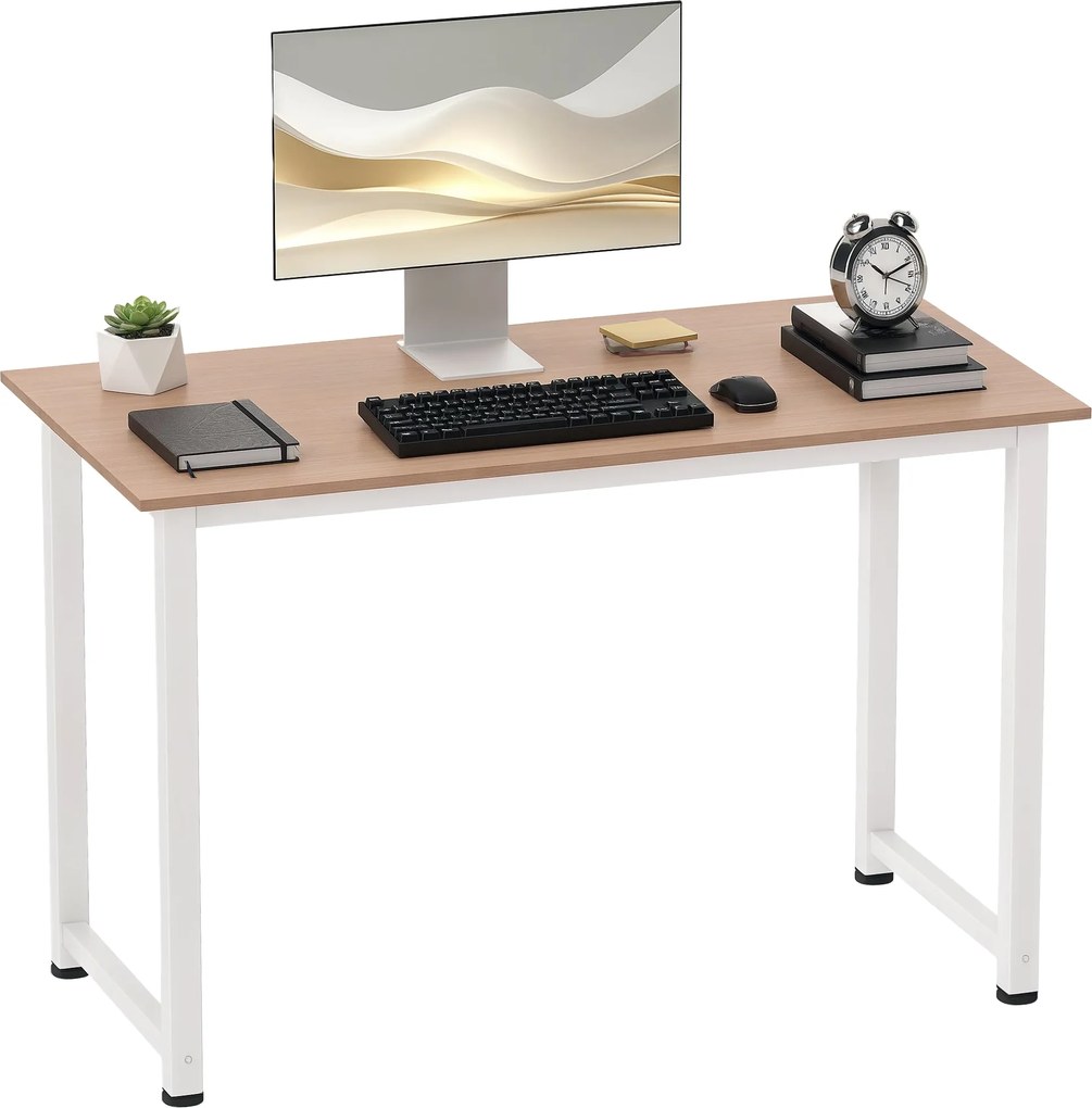 HOMCOM Moderní pracovní stůl se železnou konstrukcí a nastavitelnými nohami 120x60x76 cm Bílý a přírodní | Aosom