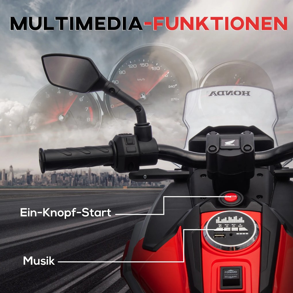 AIYAPLAY 12V dětská motorka s MP3, USB, LED světlometem červená