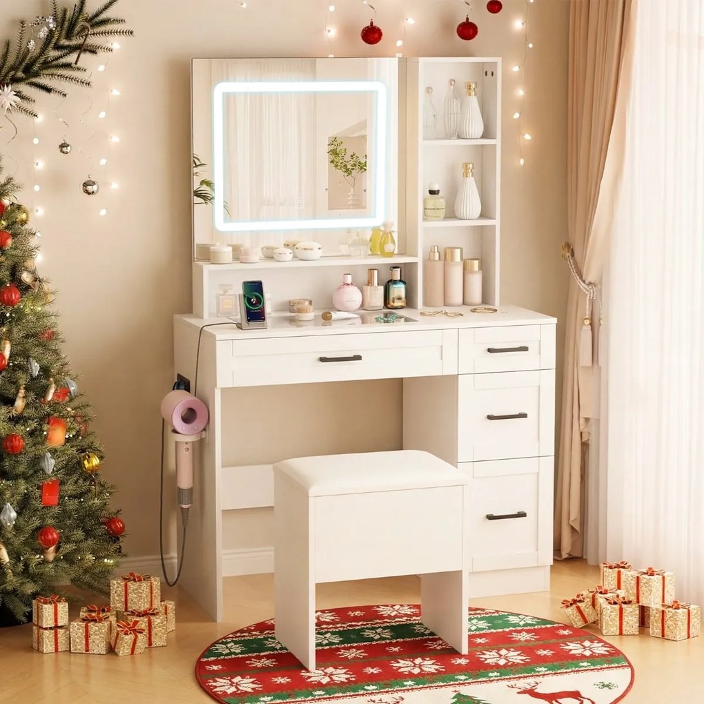 Costway Toaletní stolek se zrcadlem a osvětlením set make-up s objímkami