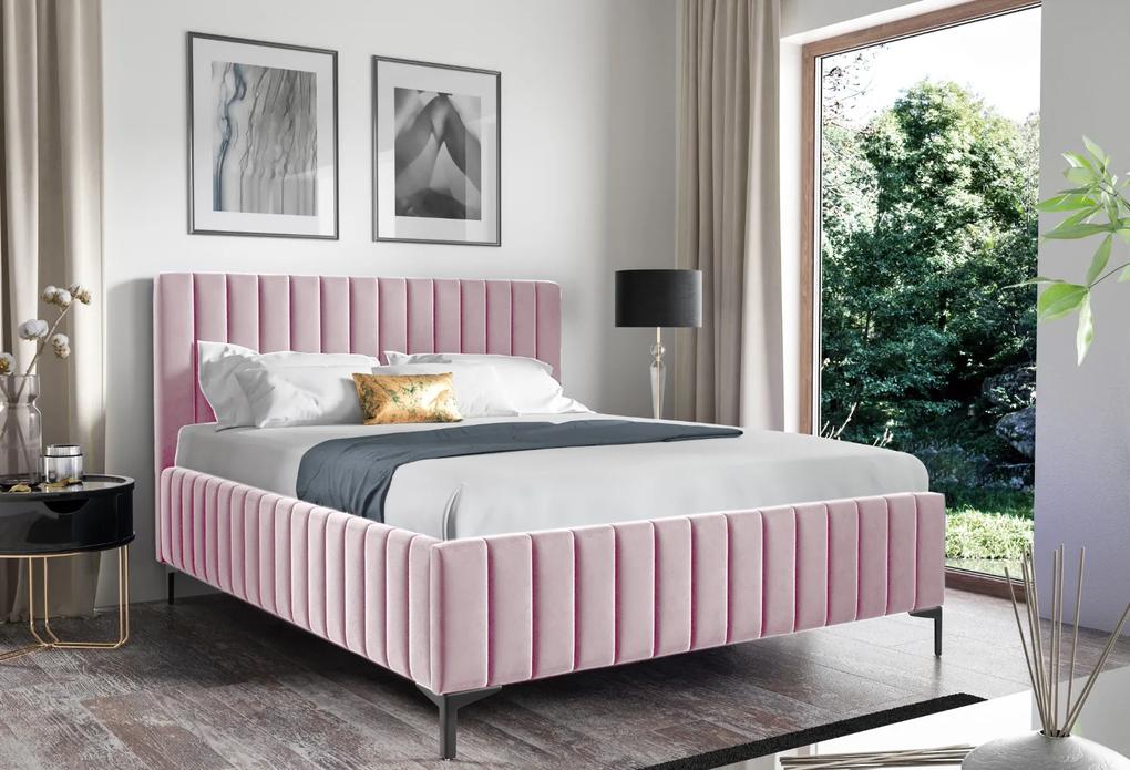 Eka Čalouněná postel INTIMA+ 160x200 cm Barva látky Trinity: (2310) Růžová, Úložný prostor: S dřevěným rámem úložného prostoru