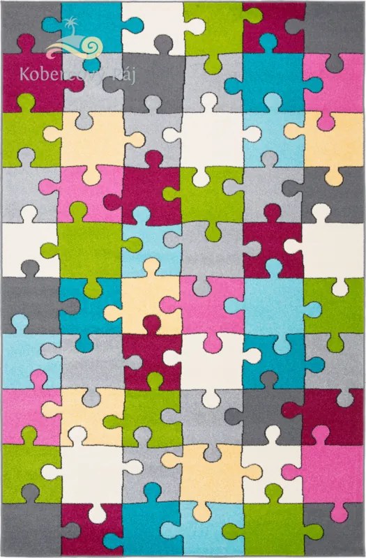 Dětský kusový koberec Agnella Funky Top Puzzle Cyklamen - A