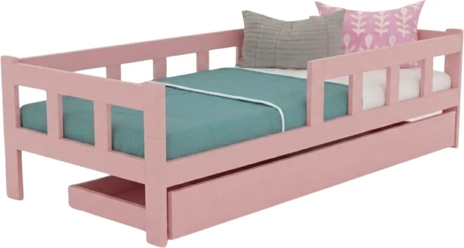 Benlemi Dřevěná jednolůžková postel FENCE 4v1 se zábranou a úložným šuplíkem Zvolte barvu: Transparentní vosková lazura matná, Zvolte rozměr: 80x180 cm, Zvolte zábranu: S jednou zábranou vlevo