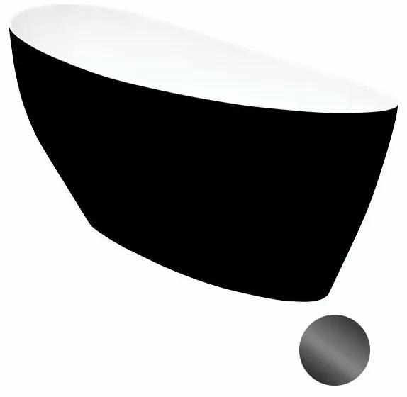 Besco Volně stojící vana z litého mramoru Keya BW 165x70 Barva: Bílá/černá, Rozměry (cm): 163,5x70,5, Typ a barva výpustě: Click-Clack s horním čištěním, černá