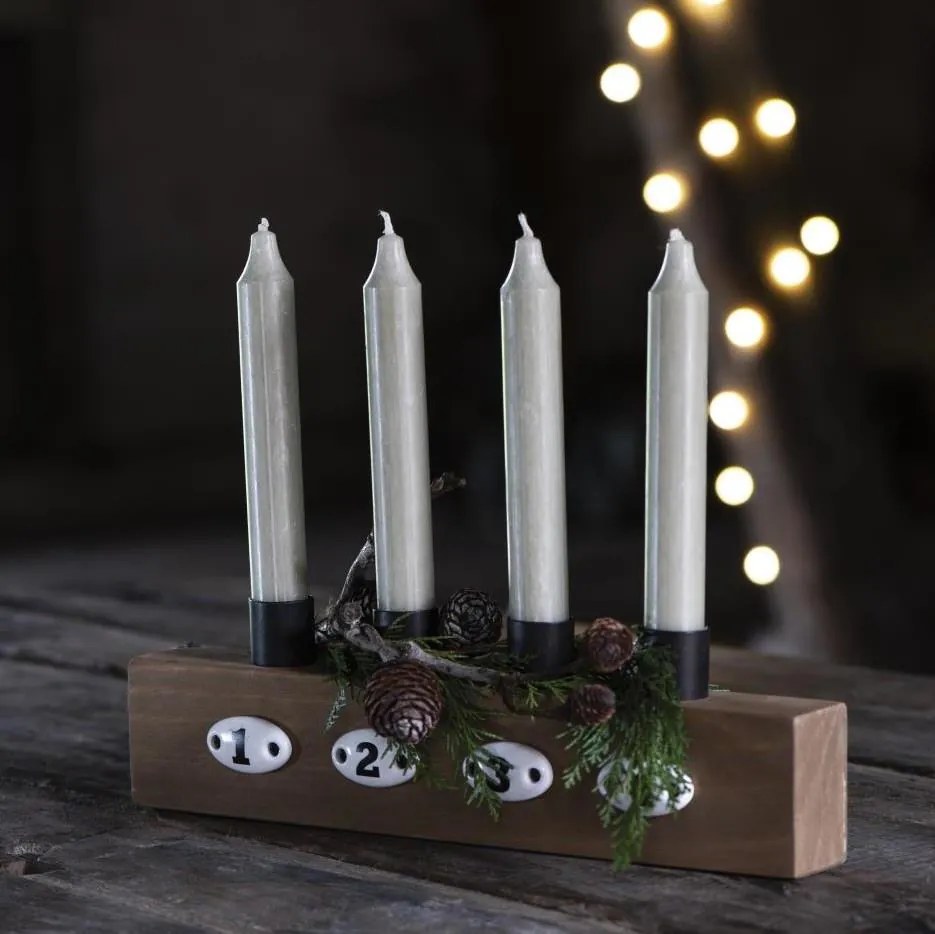 IB LAURSEN Adventní svícen Wood 4 Candles, černá barva, hnědá barva, dřevo, kov