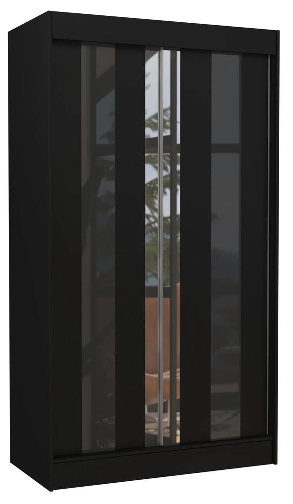 Posuvná skříň se zrcadlem a lacobel KEITA Šířka: 120, Hlavní barva: Sonoma, Další barva: Černý Lacobel