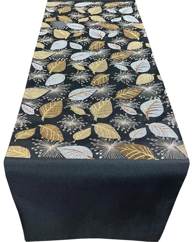 Černá ozdobná štóla s motivem plátkového zlata Šířka: 35 cm | Délka: 140 cm