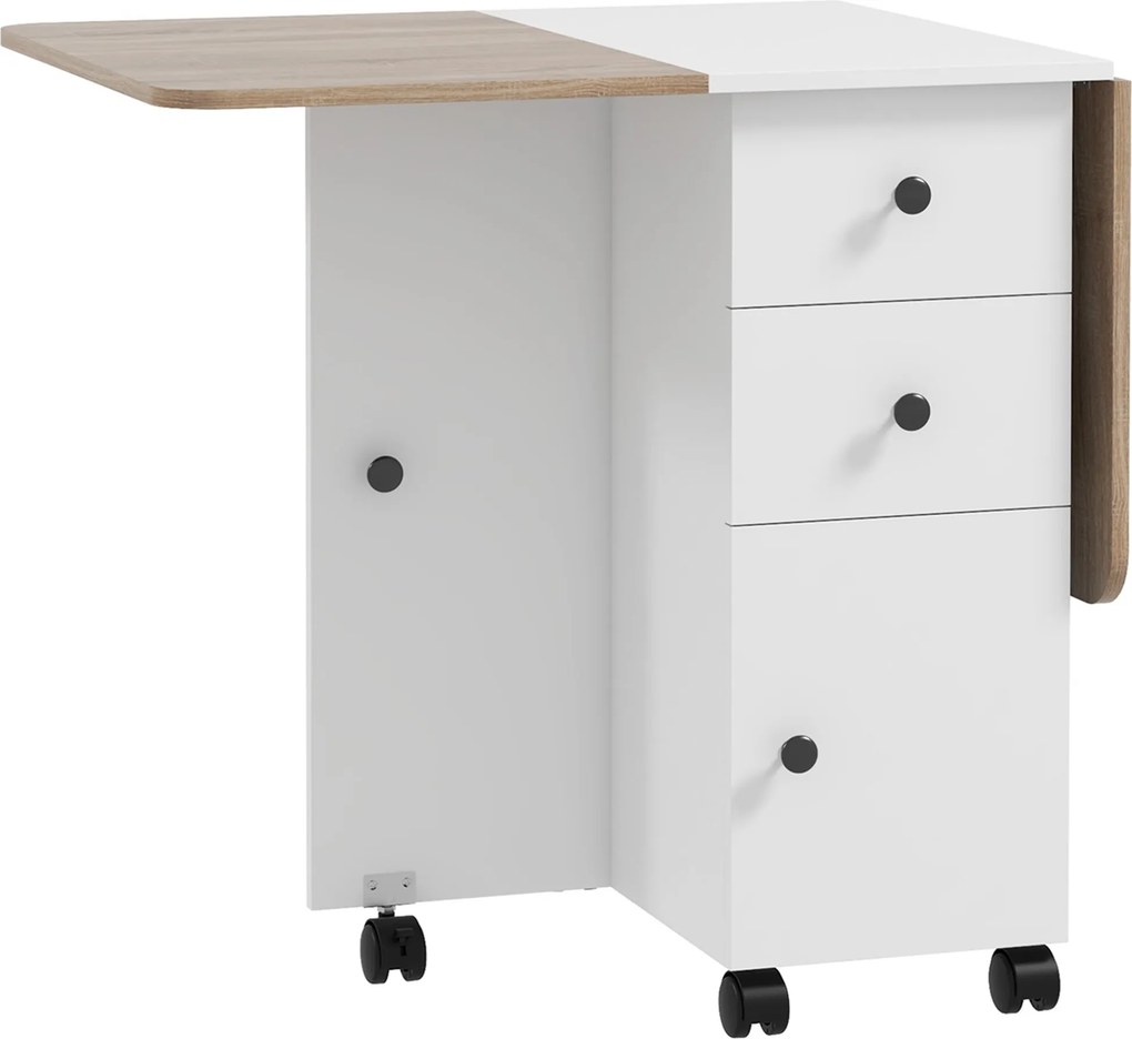 Skládací Kuchyňský Stůl HOMCOM s 2 Skládacími Místky, 2 Zásuvkami, 1 Skříňkou a 1 Úložným Policím 120 x 60 x 76,5 cm - Bílá a Dub