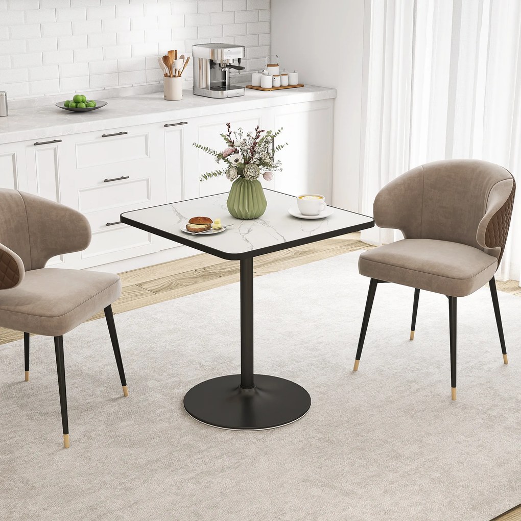 HOMCOM Jídelní stůl pro 4 osoby v moderním stylu s bílým mramorovým efektem a kulatým podstavcem, 70 x 70 cm, bílý