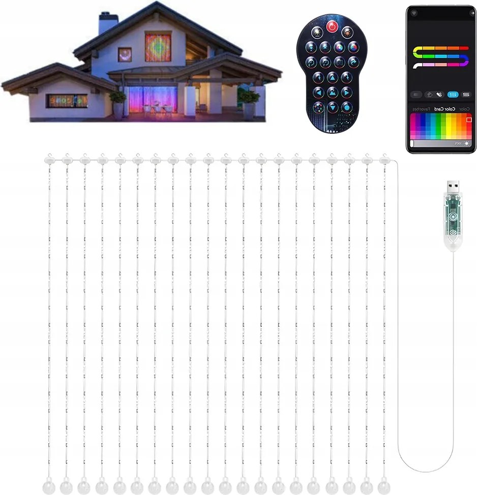 Lampy Světelný Závěs 400 Led Ovládání Aplikací Diy 100+ Scénických Režimů
