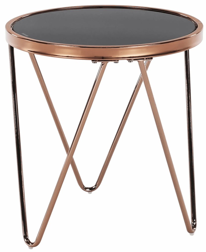 Příruční stolek VALERO kov rose gold chrom růžová, tvrzené sklo černé