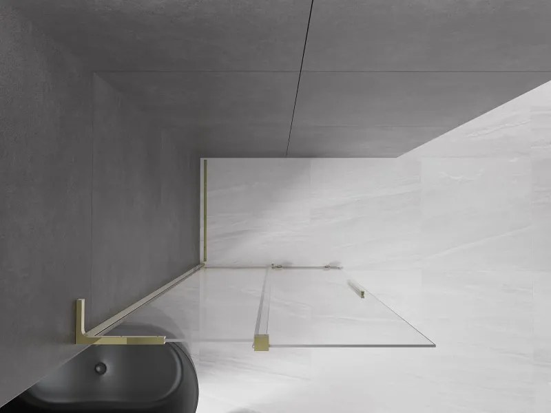 Mexen Velar L, posuvná sprchová zástěna Walk-in 100 x 200 cm, 8mm čiré sklo, zlatá lesklá, 871-100-003-03-50