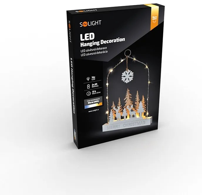 SOLIGHT LED závěsná dekorace les s jeleny, 14x LED, 2x AA