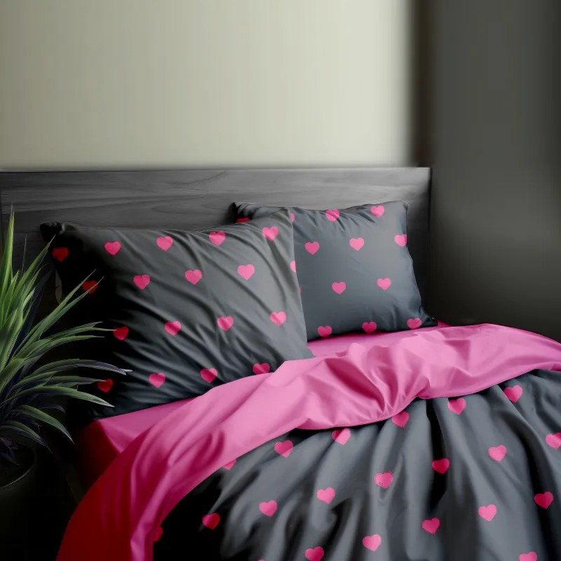 Ervi Bavlněné povlečení oboustranné - Růžová srdíčka/růžové