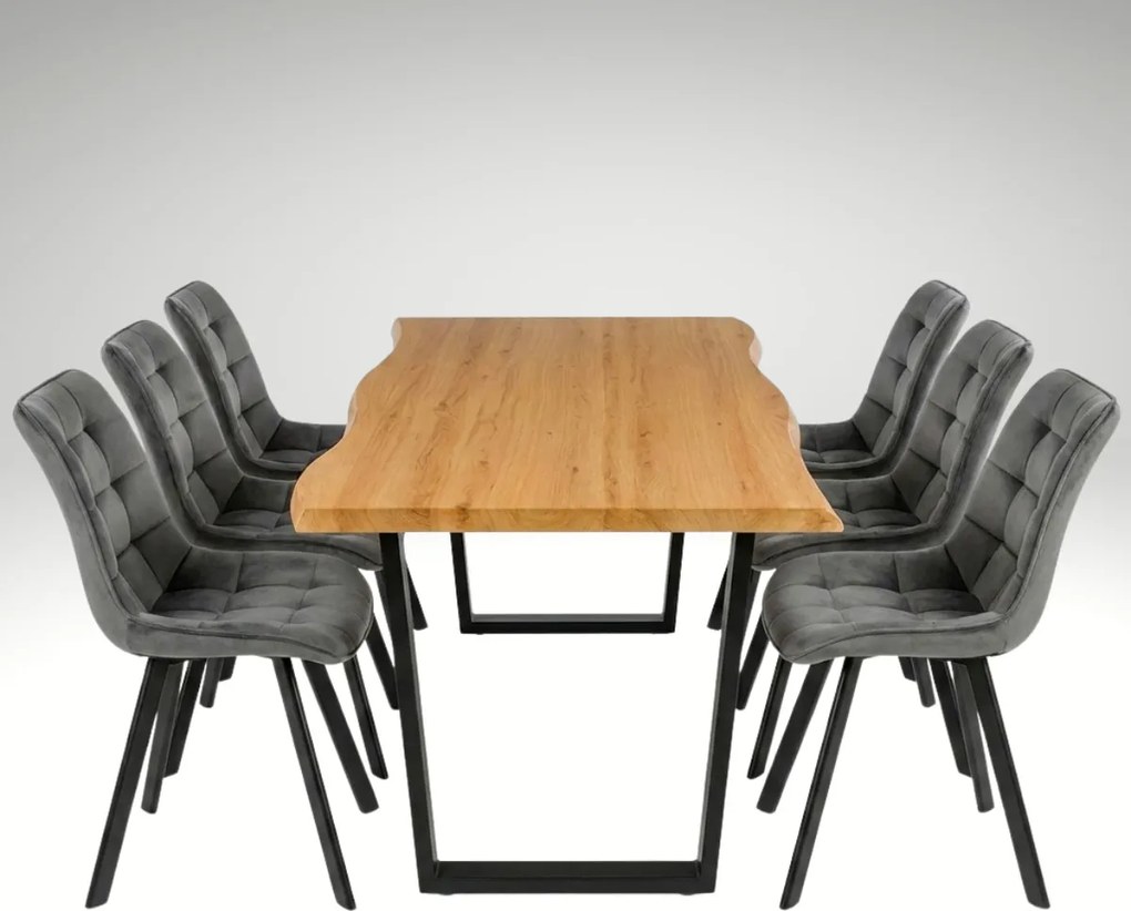 Vikio Jídelní set pro 6 osob 180x90 cm dub noha U šedá židle VJS158-6S-S