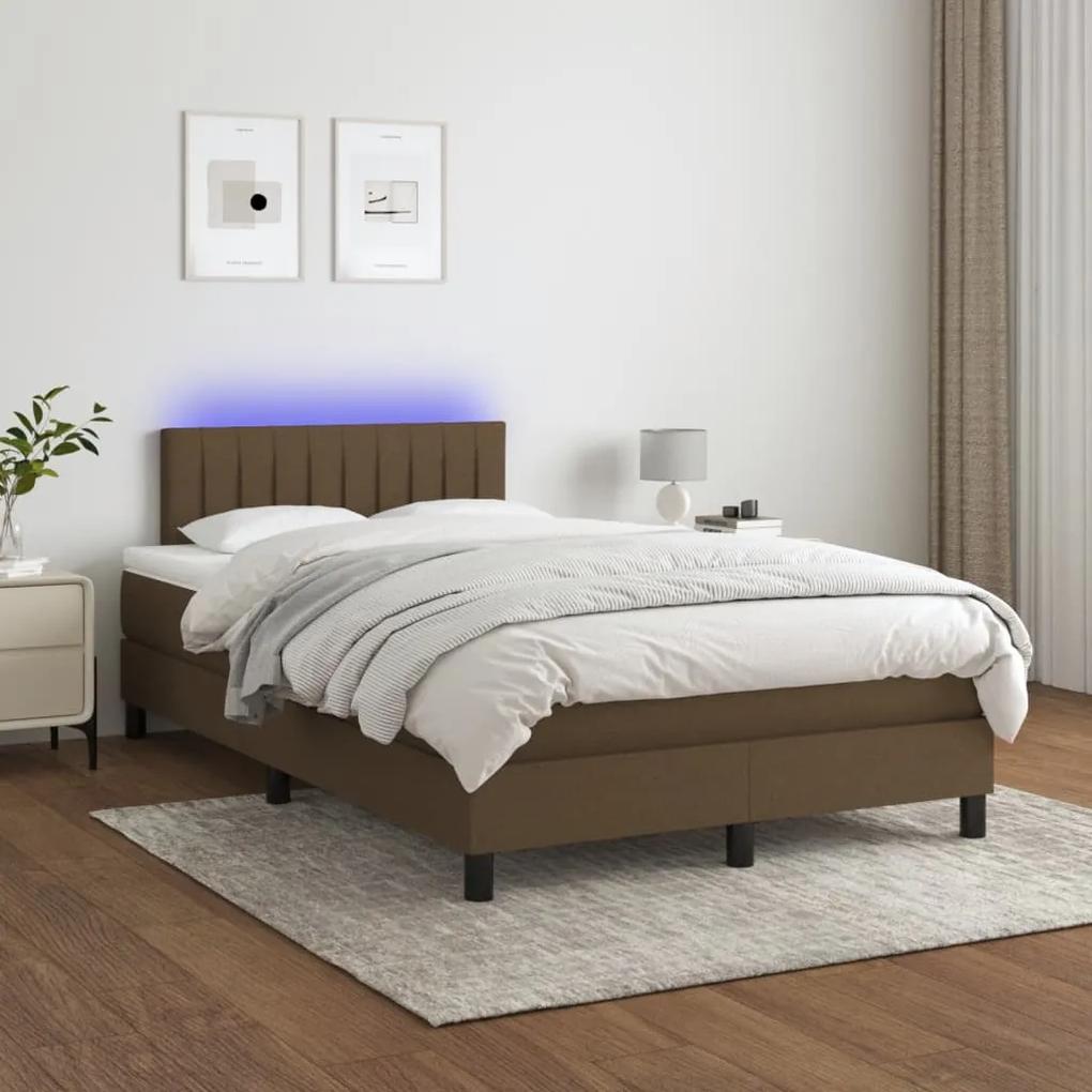 Box spring postel s matrací a LED tmavě hnědá 120x200 cm textil,  3133304
