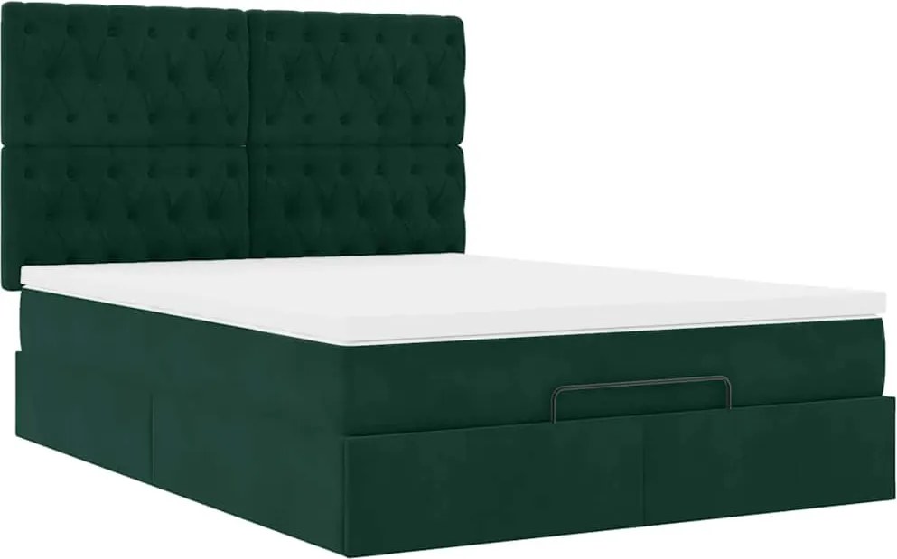 Osmanský rám postele s matracemi tmavě zelená 140x190cm samet 3313544