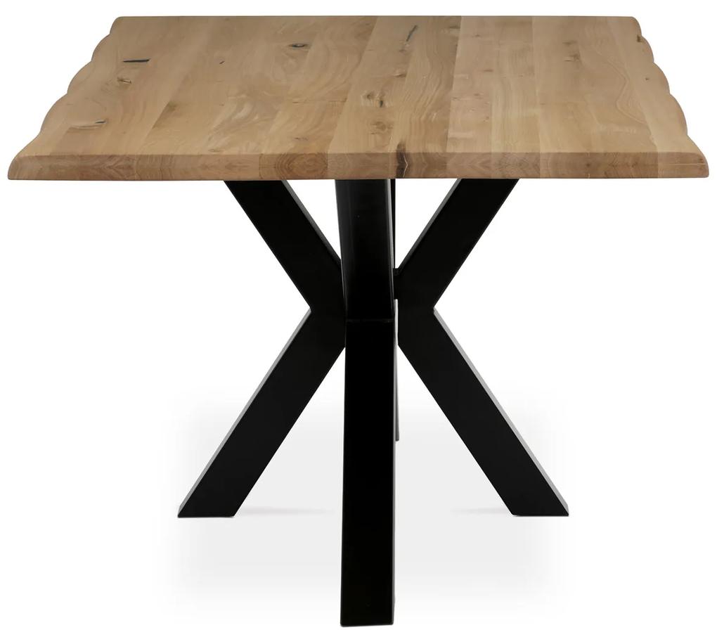 AUTRONIC Stůl jídelní, 200x100 cm,masiv dub, přírodní hrana, kovová noha Spyder, černý lak