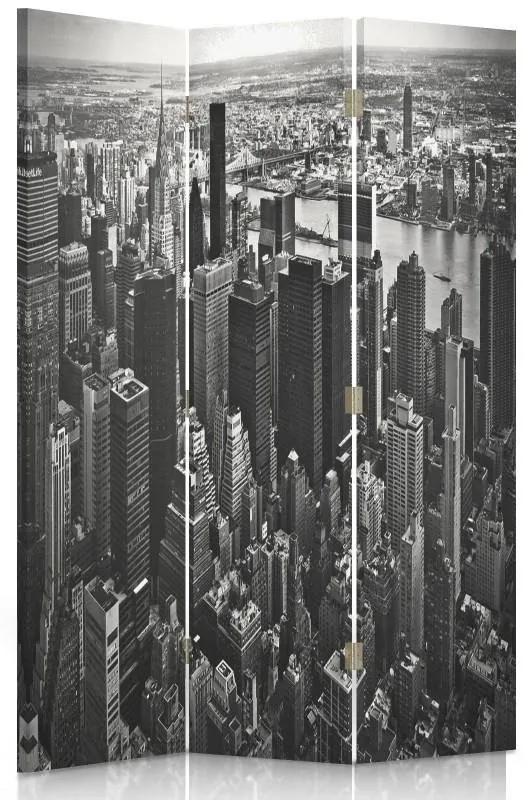 Ozdobný paraván, Manhattan v černé a bílé - 110x170 cm, třídílný, klasický paraván
