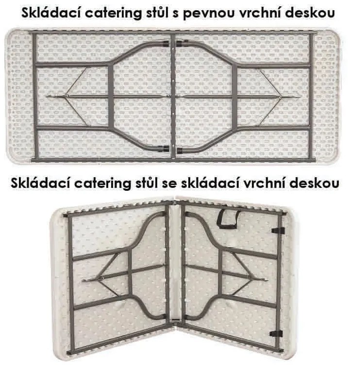 Skládací catering stůl 183x76cm (Vysoce kvalitní multifunkční stůl s plastovou deskou a skládacími ocelovými nohami)