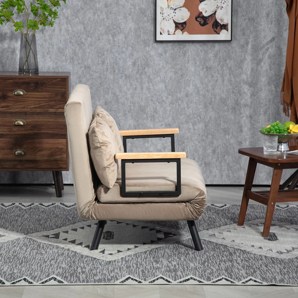 HOMCOM 2místná pohovka s funkcí spaní, 102x73x81cm, s opěradlem nastavitelným v pěti směrech, přehozové polštáře, protiskluzové nožičky, sametový vzh…