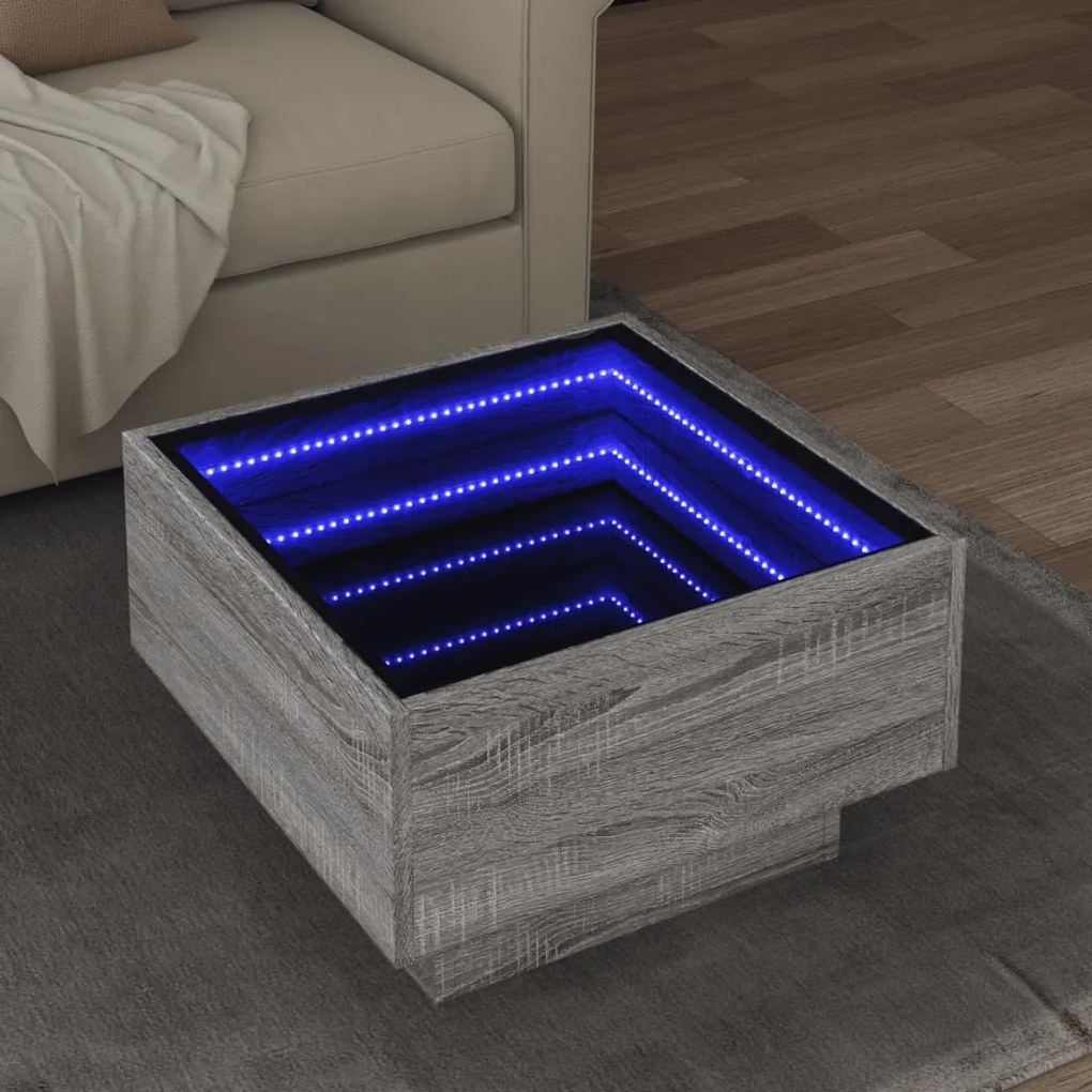 Konferenční stolek s LED šedý sonoma 50 x 50 x 30 cm kompozit