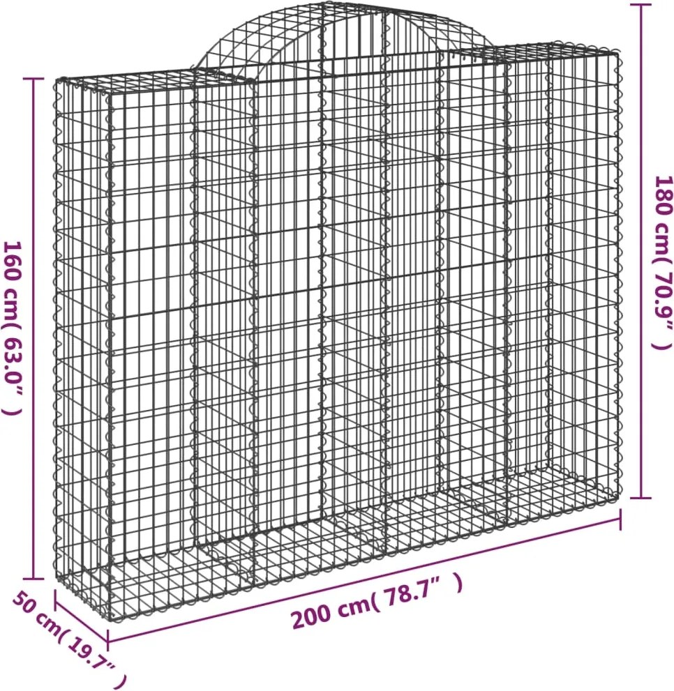 Klenuté gabionové koše 5 ks 200x50x160/180cm pozinkované železo 3146386