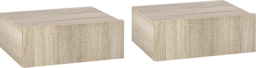 HOMCOM Sada 2 Floating Nočních Stolků s 1 Šuplíkem, Nástěnný Design Moderní Styl pro Ložnici 40x30x15 cm Přírodní