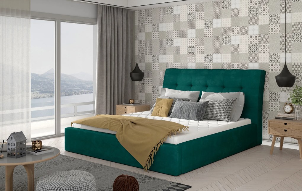 Eltap Čalouněná postel Inge s úložným prostorem Materiál a barva potahu: Omega 68 - žlutá, Rozměry (cm): 140x200