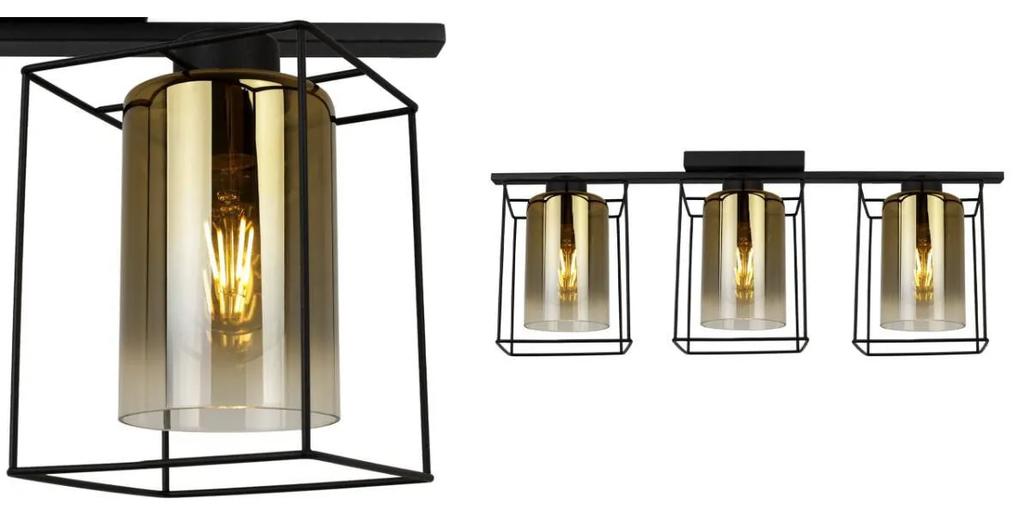 Stropní svítidlo HELLA CAGE, 3x zlaté skleněné stínítko v kovovém rámu