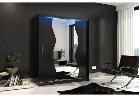 Kvalitní šatní skříň KOLA 10 černá šířka 180 cm Bez LED osvětlení