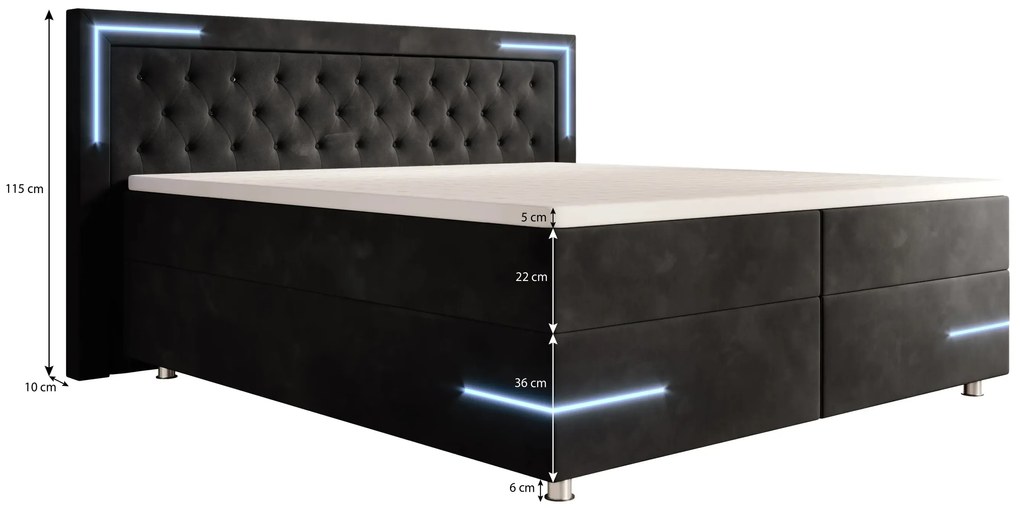 K&M postele Boxspring postel CARLOTTA bez úložného prostoru s LED Velikost postele: 180 × 200 cm, Výběr matrace: Taštičková zónová matrace - měkká (7…