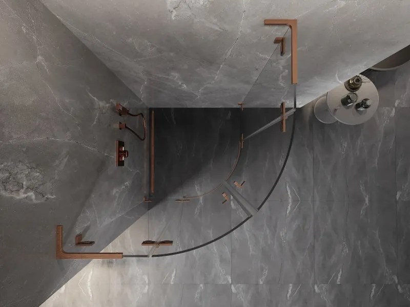 Mexen Lunar, L výklopný půlkruhový sprchový kout 100 x 100 cm, 8mm čiré sklo, profil měděná matná, 833L-100L-100P-65-00
