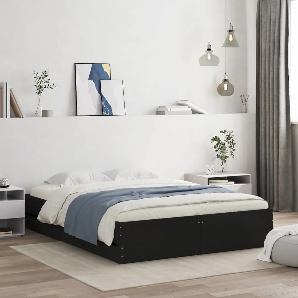 vidaXL Rám postele se zásuvkami černý 140 x 200 cm kompozitní dřevo