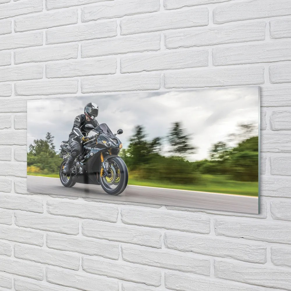 akrylový obraz Motocykl silnice mraky nebe 120x60 cm