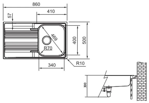 Franke Smart SRX 611-86 Nerezový dřez s odkapem oboustranné provedení, 86x50cm, 101.0395.016