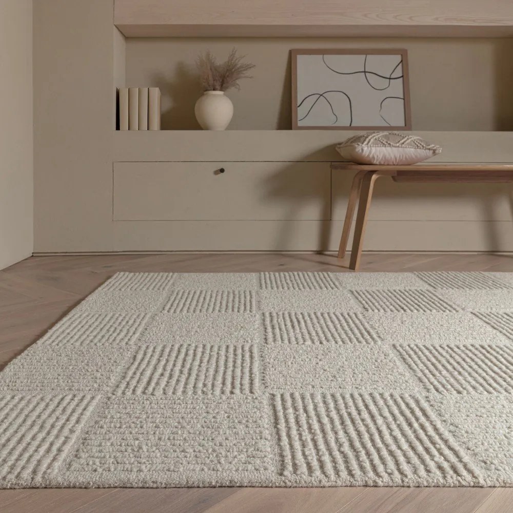 Slonovinový ručně tkaný vlněný koberec 120x170 cm Zennith Grid – Asiatic Carpets