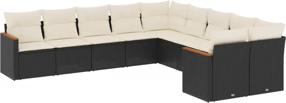 10dílná zahradní sedací souprava s poduškami černá polyratan 3258752