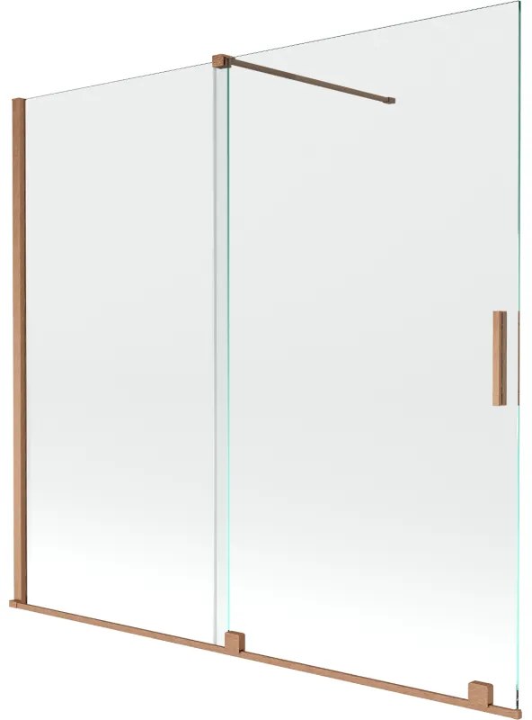 Mexen Velar, 2-křídlová posuvná vanová zástěna 170 x 150 cm, 8mm čiré sklo, měděná matná, 896-170-000-01-65