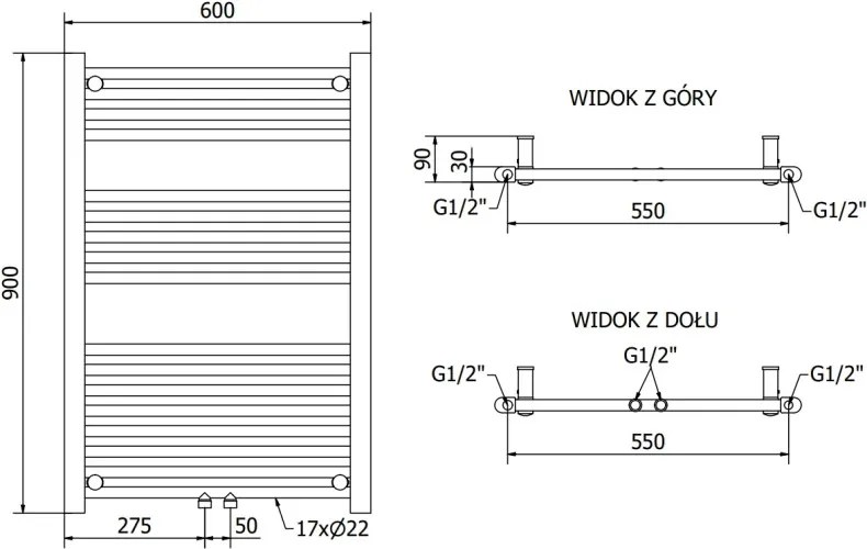 Mexen Mars koupelnový radiátor 900 x 600 mm, 430 W, černý - W110-0900-600-00-70