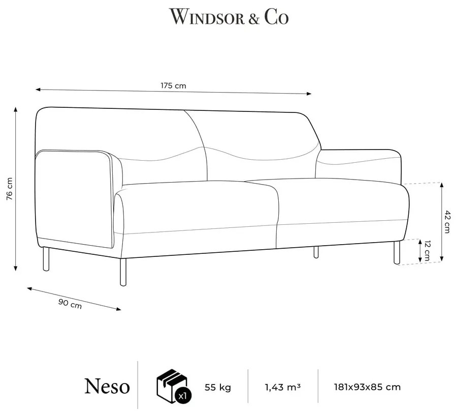 Světle šedá pohovka Windsor &amp; Co Sofas Neso, 175 cm