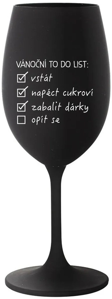VÁNOČNÍ TODO LIST - černá sklenice na víno 350 ml